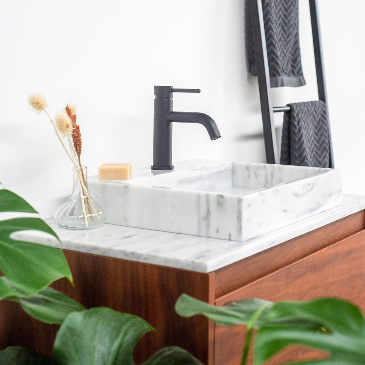 Bathroom furniture walnut - Lavabo White Marble - George II - (80 cm ...